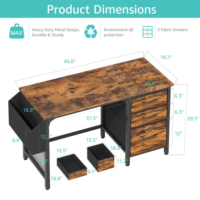 17 Stories Computer Desk With Drawers Rectangular Desk | Wayfair